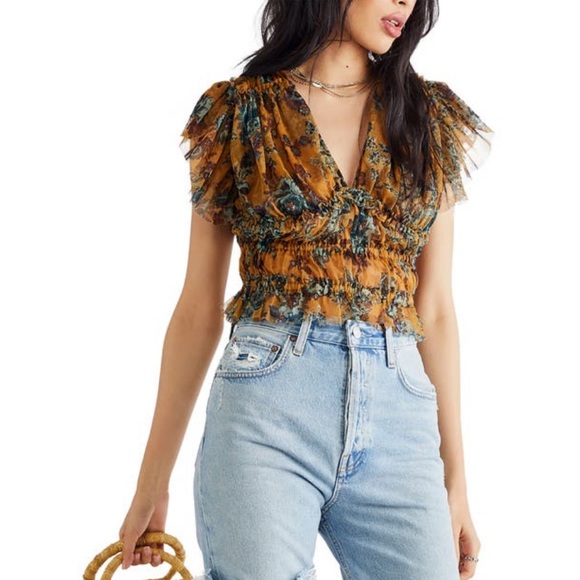 Free People | Tops | Free People Make Me Smile Flutter Sleeve Mesh Crop ...